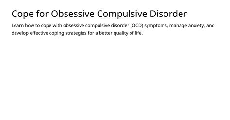 Cope For Obsessive Compulsive Disorder Medsis