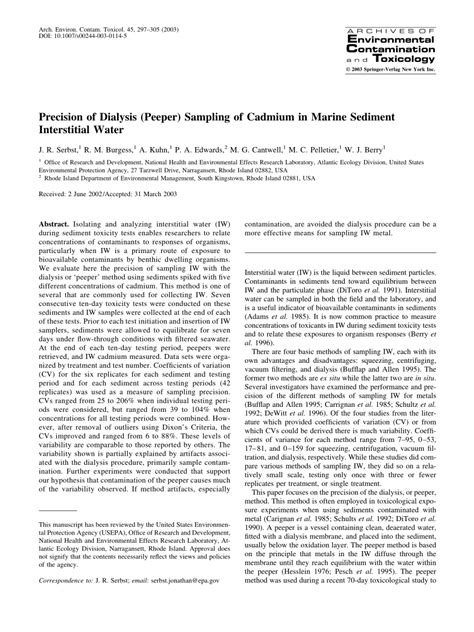 Pdf Precision Of Dialysis Peeper Sampling Of Cadmium In Marine
