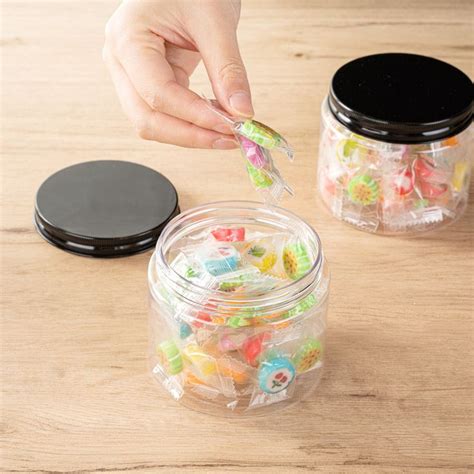 Rw Base 16 Oz Round Clear Plastic Candy And Snack Jar With Black