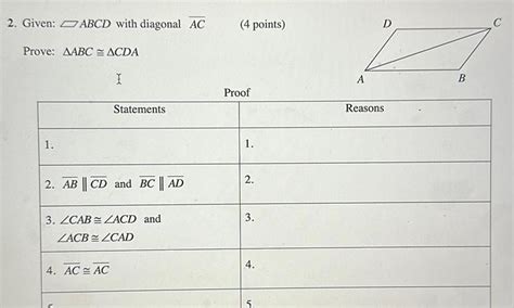 Answered 2 Given Abcd With Diagonal Ac Prove Aabc Acda I 1 Statements Kunduz