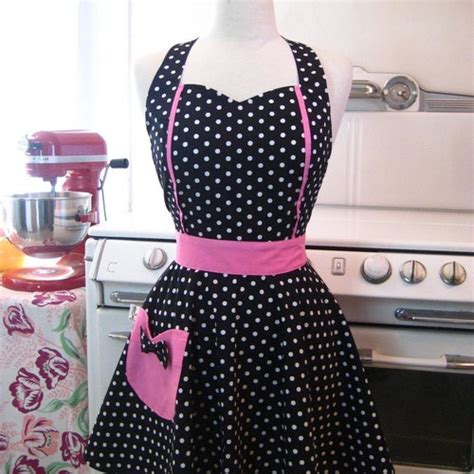 Polka Dot Retro Apron Black White And Red Maggie Etsy