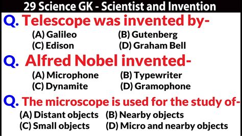 29 Important Gk Questions Answers On Science Scientist And Invention Gk Youtube