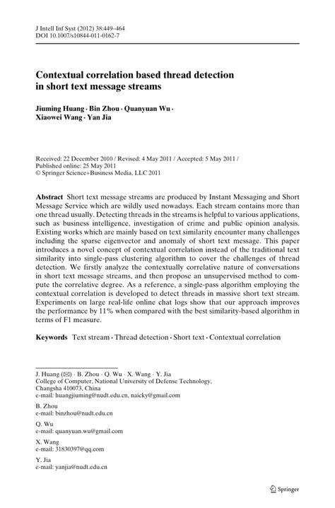 Pdf Contextual Correlation Based Thread Detection In Short Text