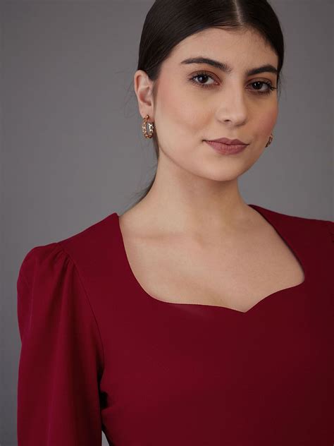 Sassafras Worklyf Sweetheart Neck Puff Sleeve Peplum Top Myntra