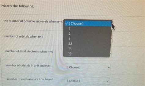 Solved Match The Following The Number Of Possible Sublevels