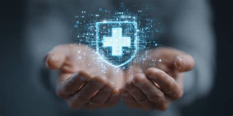 A 4k Photo Of Hands Hold Digital Shield With Medical Cross Concept Of Innovative Healthcare