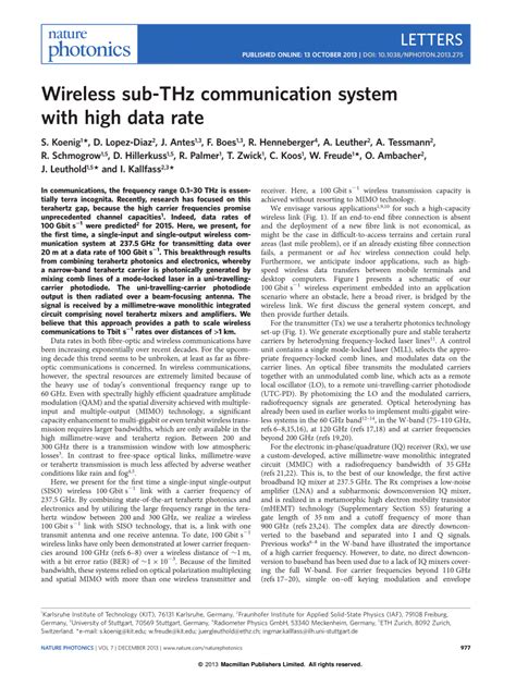 Pdf Wireless Sub Thz Communication System With High Data Rate