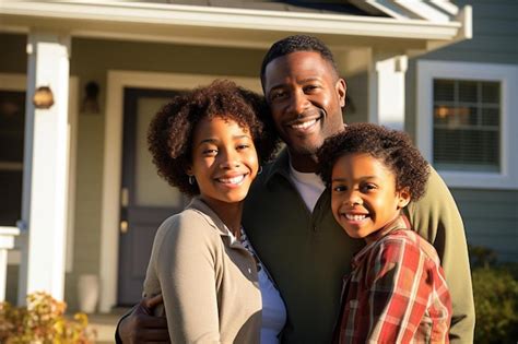 Una Familia Posa Para Una Foto Frente A Su Casa Foto Premium