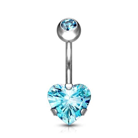 Prong Set Crystal Heart Titanium Belly Button Ring Cherry Diva