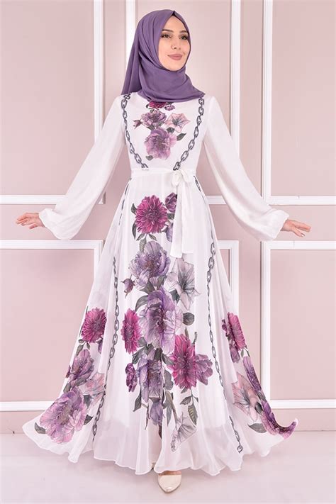 Moda Merve Beyaz Şifon Abiye Elbise ElbiseBul