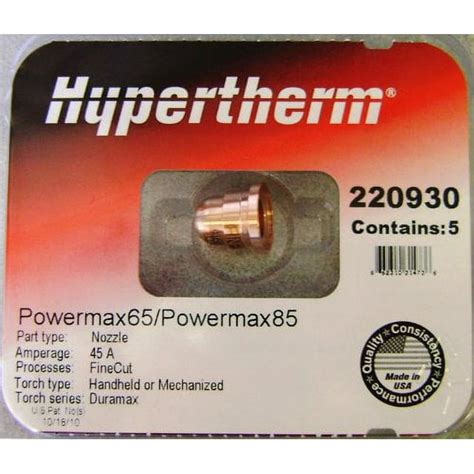 Hypertherm Powermax 65 And 85 Fine Cut Nozzles 220930 Pack Of 5