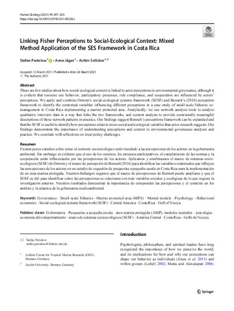 Pdf Linking Fisher Perceptions To Social Ecological Context Mixed