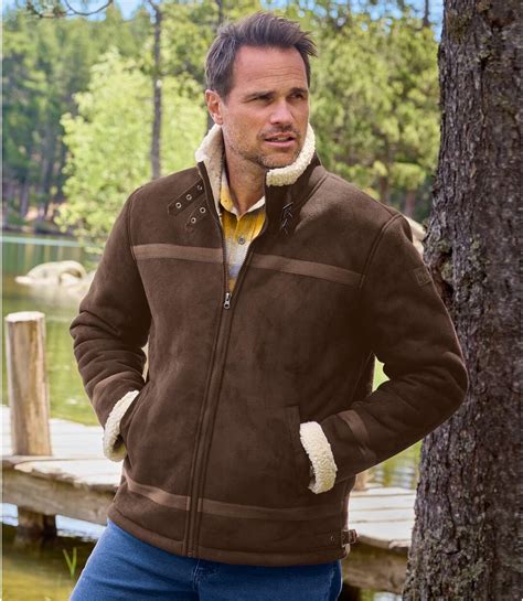 Mens Brown Faux Suede Sherpa Lined Jacket Atlas For Men