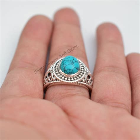 Anillo turquesa natural anillo de plata hecho a mano para Etsy España