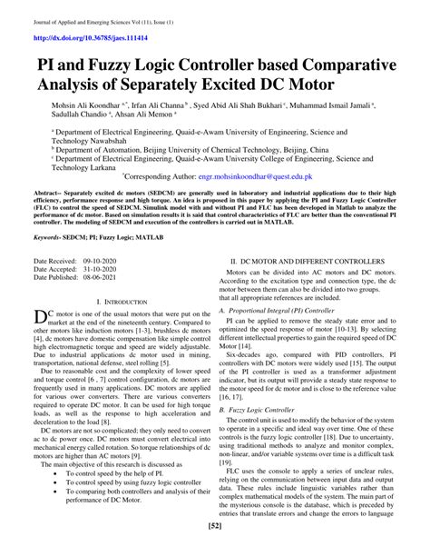 Pdf Pi And Fuzzy Logic Controller Based Comparative Analysis Of Separately Excited Dc Motor