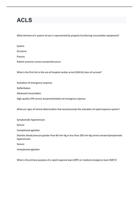 Acls Exam 2024 With Complete Solutions Acls Hy Stuvia Us