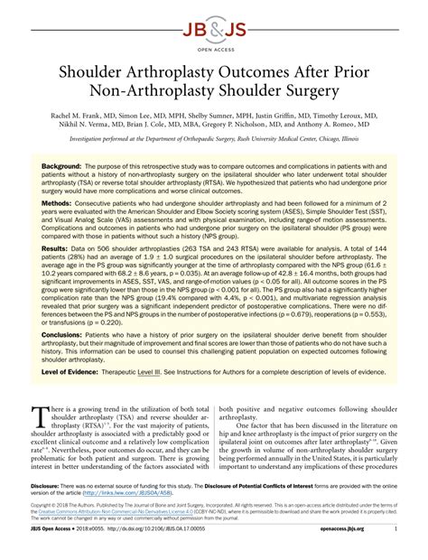 Pdf Shoulder Arthroplasty Outcomes After Prior Non Arthroplasty