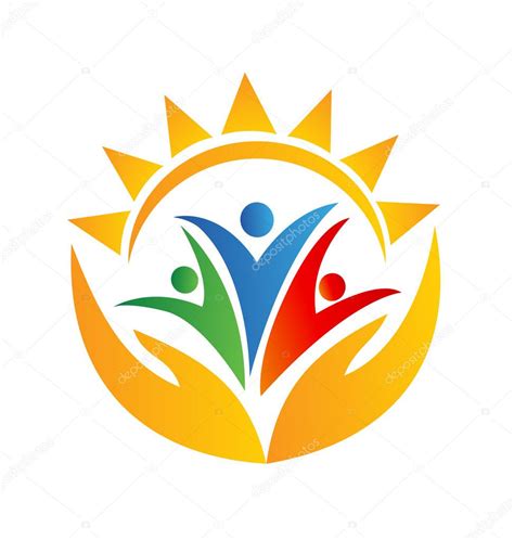 Teamwork Hands And Sun Logo — Stock Vector © Glopphy 24283903