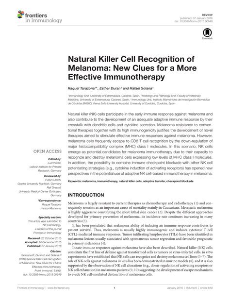 Pdf Natural Killer Cell Recognition Of Melanoma New Clues For A More
