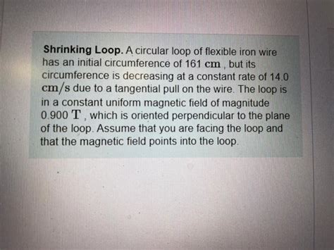 Solved Shrinking Loop A Circular Loop Of Flexible Iron Wire Chegg
