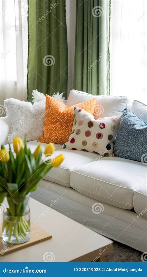 Classy Living Room With White Sofa Pops Of Color And Natural Light