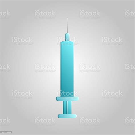 一次性塑膠藍色注射器的美麗醫療圖示 帶注射針 用於白色背景治療疾病向量圖形及更多健保和醫療圖片 健保和醫療 可丟棄的 各種病症