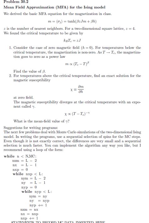 Solved Problem 302 Mean Field Approximation Mfa For The