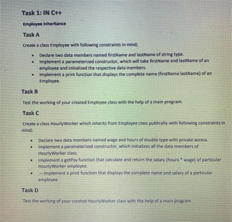 Solved Task 1 In Ch Employee Inheritance Task A Create A