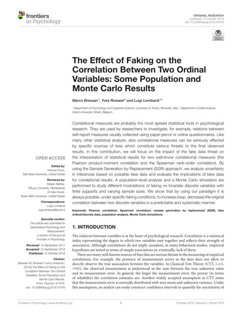 Pdf The Effect Of Faking On The Correlation Between Two Ordinal
