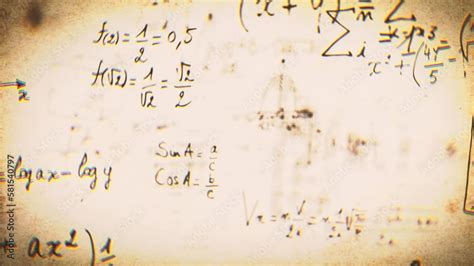 Maths Equations And Diagrams On Vintage Paper 4k Animation Of An Abstract Science Background Of