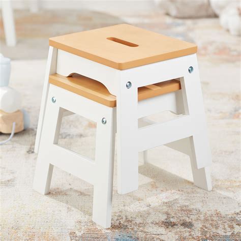 Product Wooden Stools Set Of 2 Whitenatural