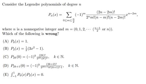 answered consider the legendre polynomials of… bartleby