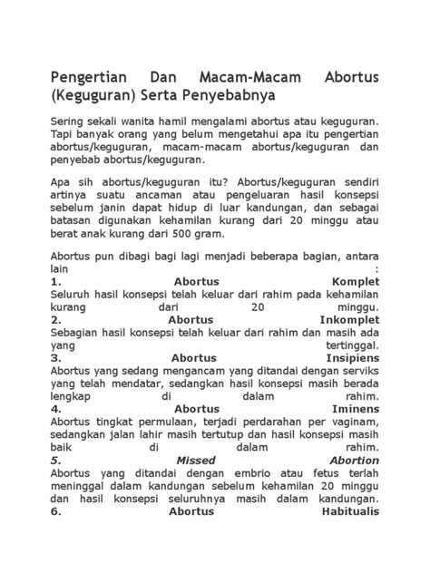 Macam Macam Abortus Dan Penjelasannya Pdf Kesehatan Holistik