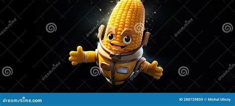 Fancy Corn Cob Character With Eyes And Mouth Smilling Flying In Space