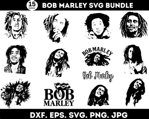 15 Designs Of Bob Marley Digital Cut Files Instant Download Vector