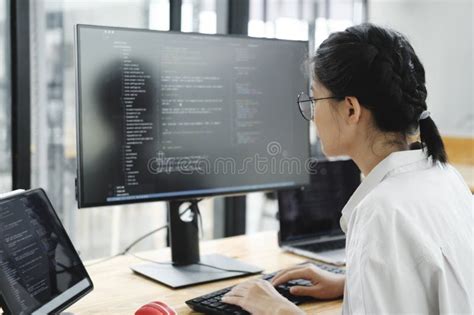 It Programmer Starts Working On Desktop Computer Stock Photo Image