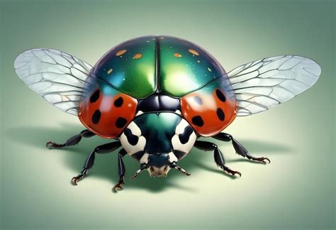 A Ladybug With Wings And Wings On A Green Background Premium Ai Generated Image