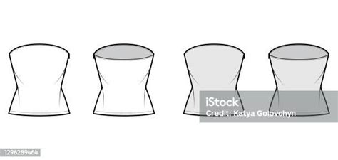 슬림 핏 허리 길이가 있는 탑 크롭 스트랩리스 튜브 네크라인 테크니컬 패션 일러스트 플랫 의류 셔츠 아웃웨어 0명에 대한 스톡 벡터 아트 및 기타 이미지 Istock