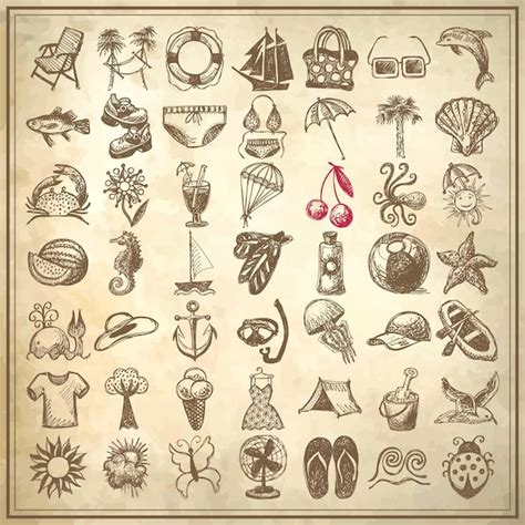 Premium Vector Hand Draw Sketch Summer Icons Collection