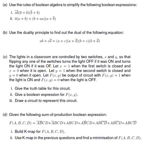 A Use The Rules Of Boolean Algebra To Simplify The Chegg