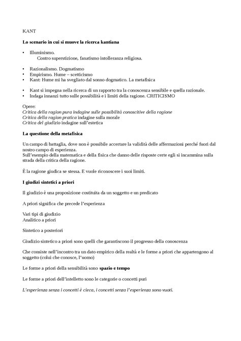 Schema Kant Riassuntivo Docsity