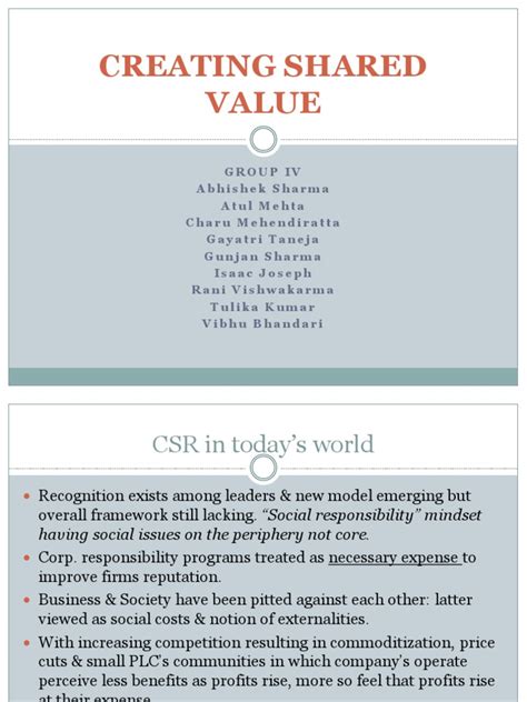 Creating Shared Value Version 1 Pdf Corporate Social Responsibility Profit Economics