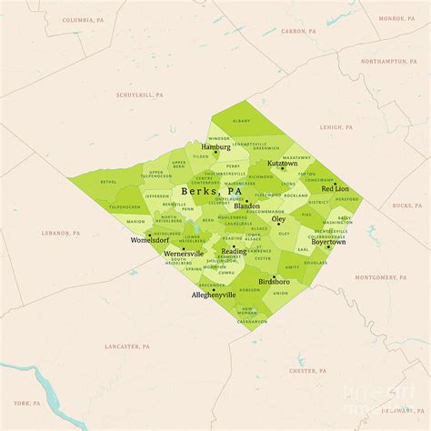 Pa Berks County Vector Map Green Digital Art By Frank Ramspott Pixels