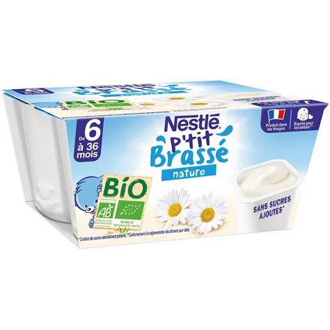 Nestlé P tit Brassé Dessert Lactés Nature Bio Coupelle Bébé Dès mois