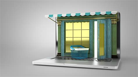 회색 그라데이션에 노트북 화면 3d 렌더링에 온라인 쇼핑 올드 스타일 쇼케이스의 현대적인 개념 0명에 대한 스톡 사진 및 기타 이미지 Istock