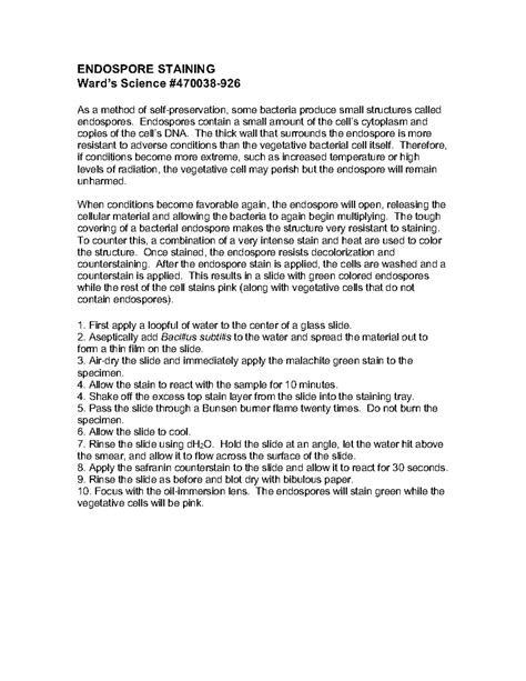 Endospore Staining Endospore Staining Wards Science 470038 926 As
