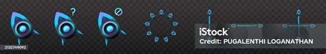 Abstract Style Blue Custom Gaming Mouse Cursor Icons Set For Game Ui Designs Stock Illustration