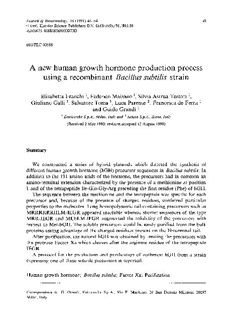 Pdf A New Human Growth Hormone Production Process Using A Recombinant