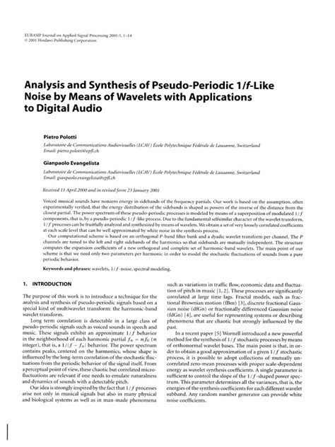 Analysis And Synthesis Of Pseudo Periodic 1f Like Noise By Means Of