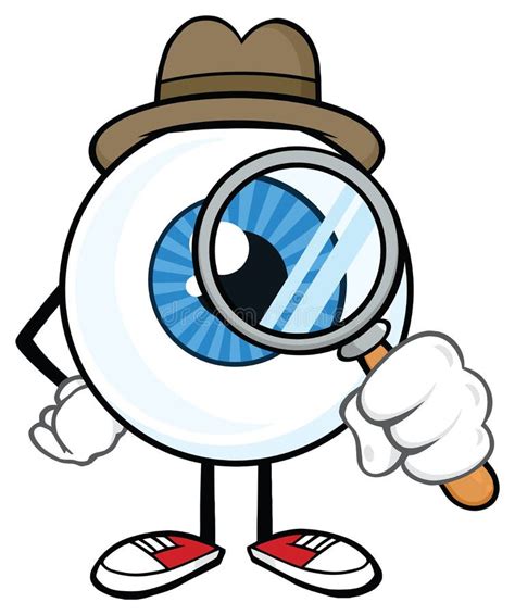 Eyeball Detective Cartoon Character Look With A Magnifying Glass Stock